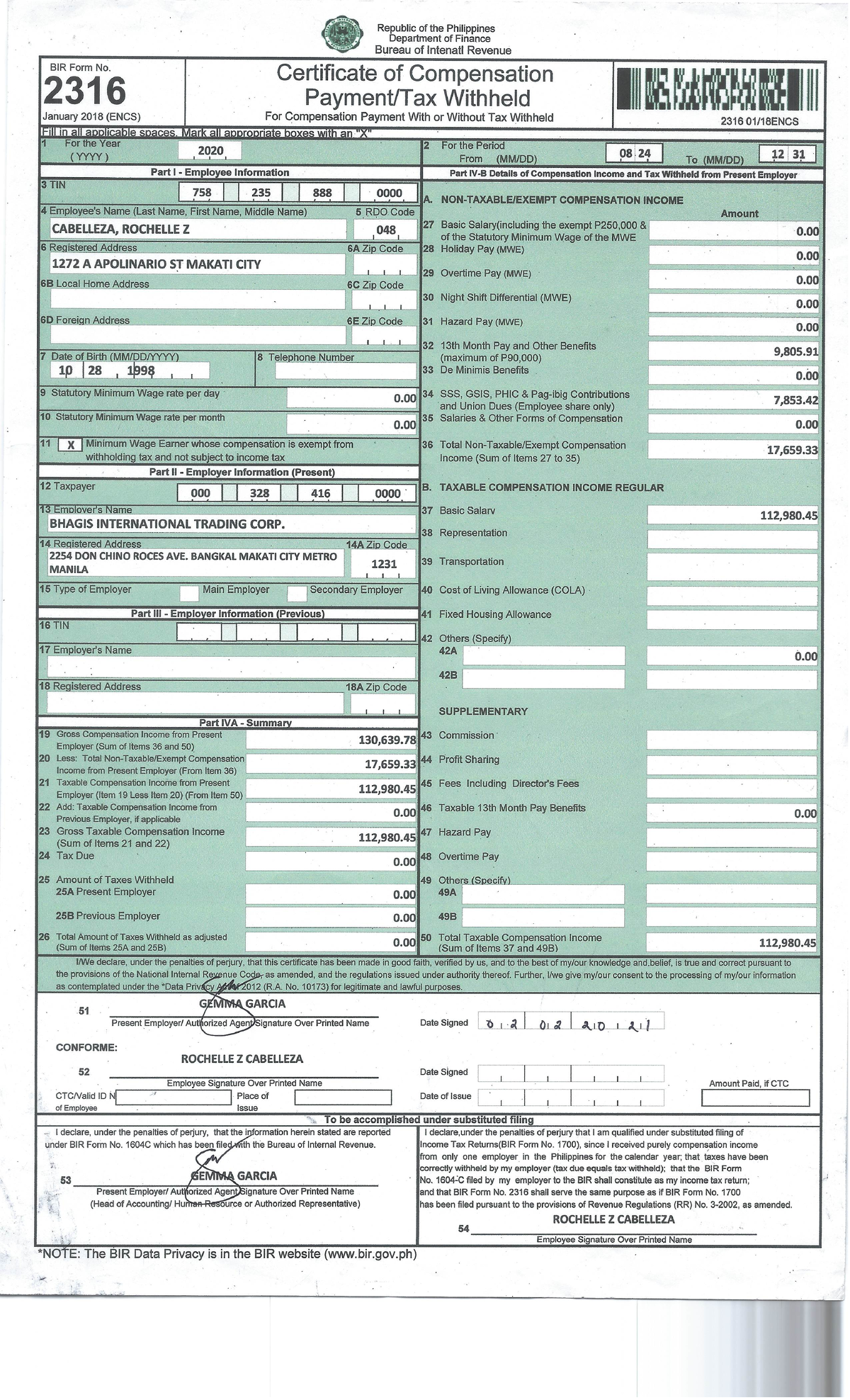 2020 ITR - SAMPLE REFERENCE - BS Accountancy - Studocu