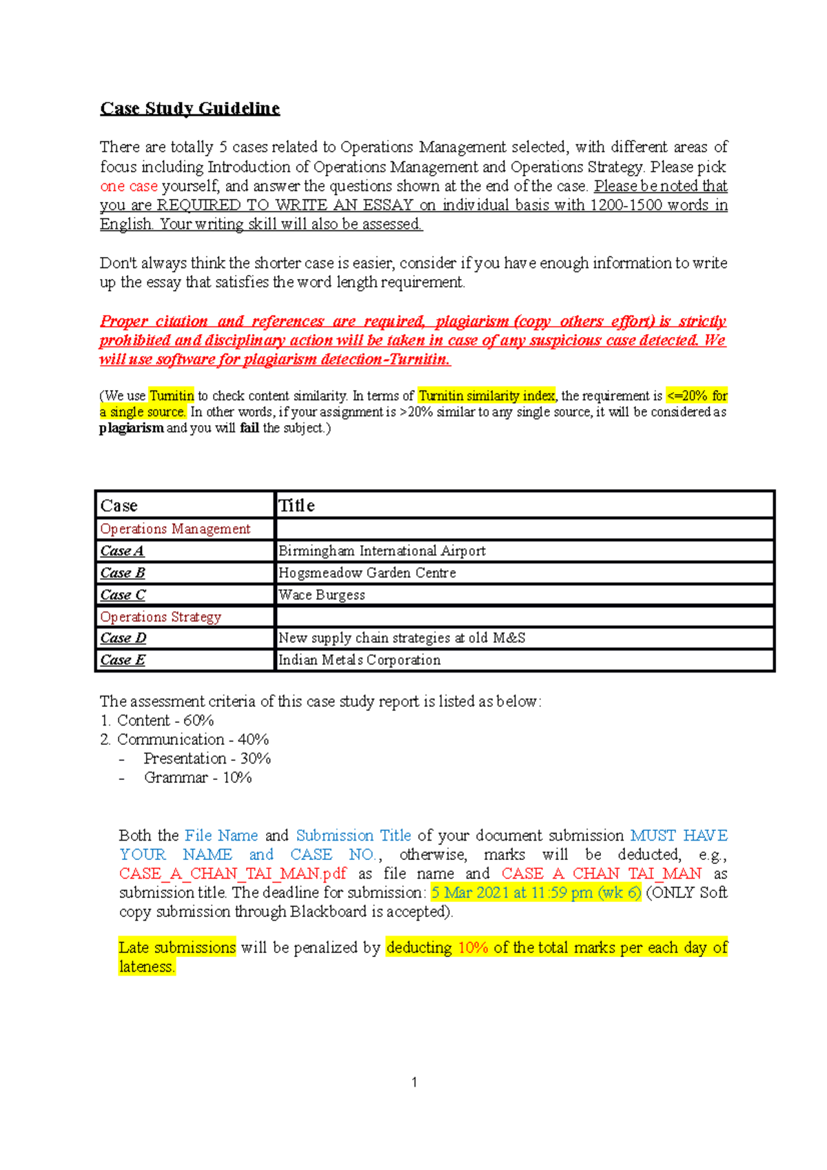 High School Diploma - Case Study Guideline There are totally 5 cases ...