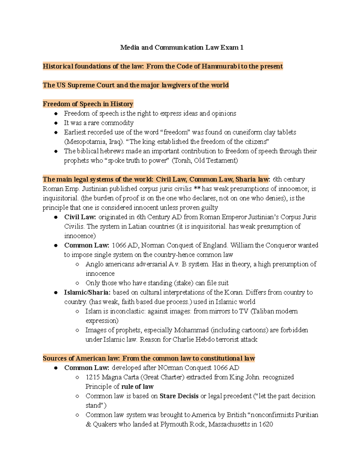 Media and Communication Law Exam 1 - “The king established the freedom ...