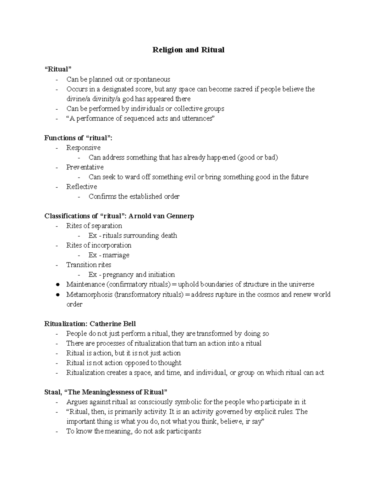 THEO 107 notes 9 29 - religion and ritual - Religion and Ritual “Ritual ...