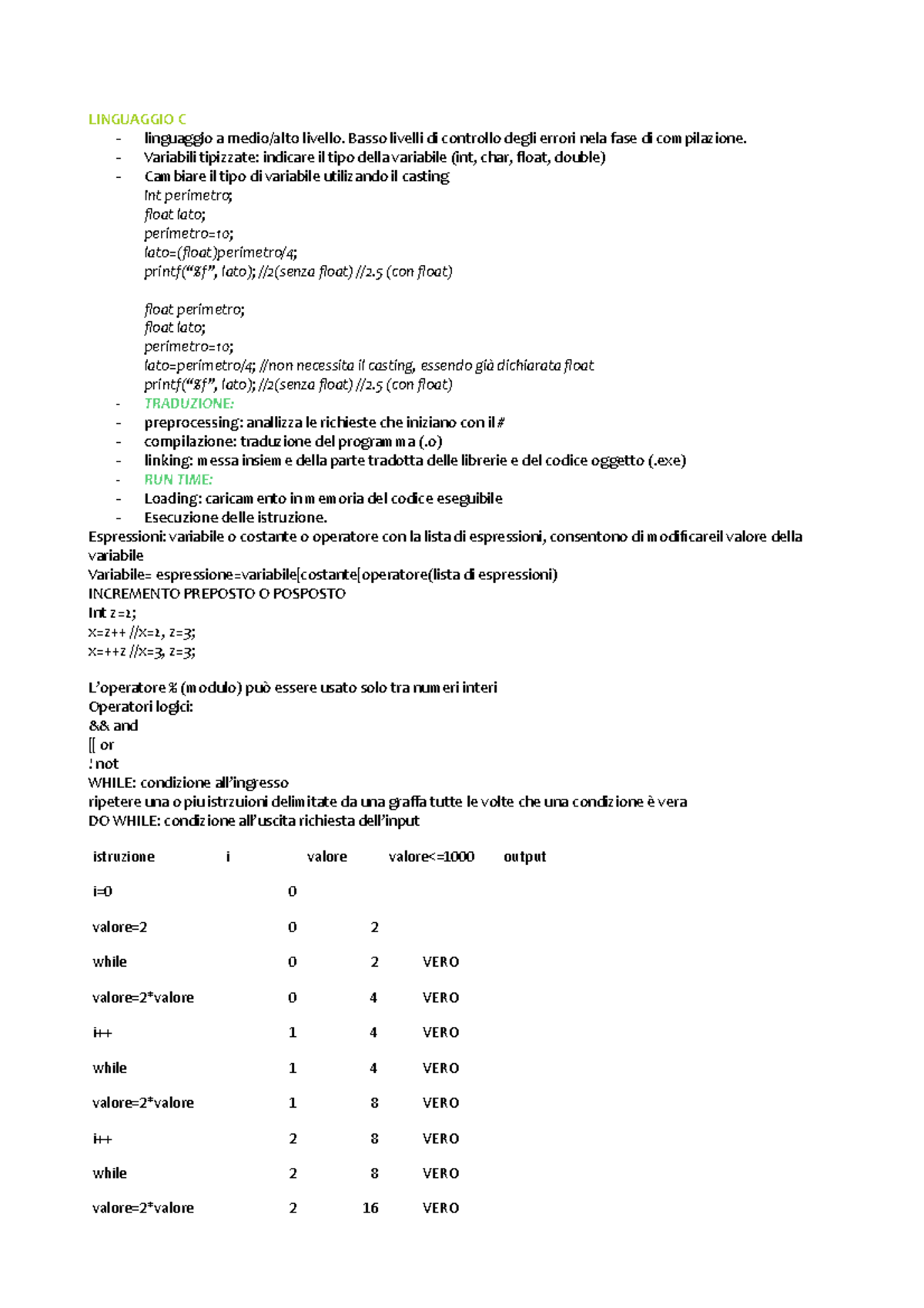 Linguaggio C - Appunti di lezione 3 - LINGUAGGIO C - linguaggio a medio ...