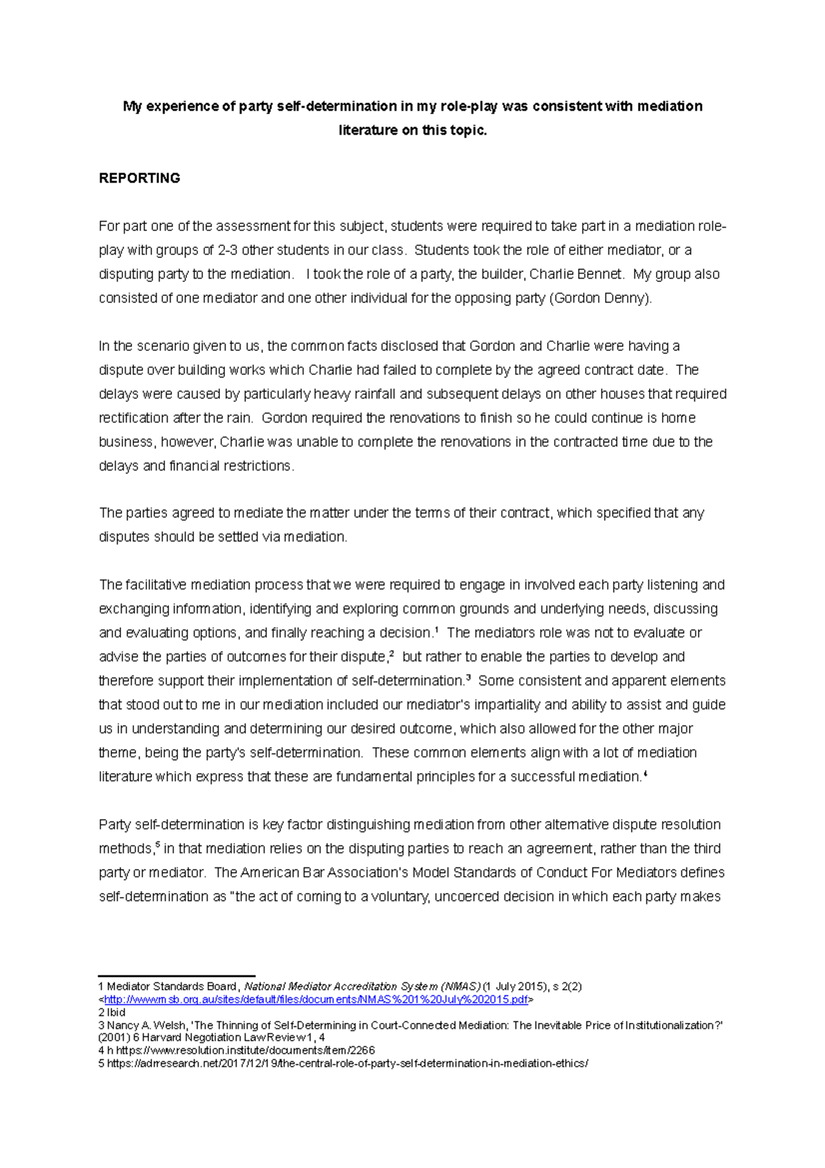 Reflection 11 - My experience of party self-determination in my role ...