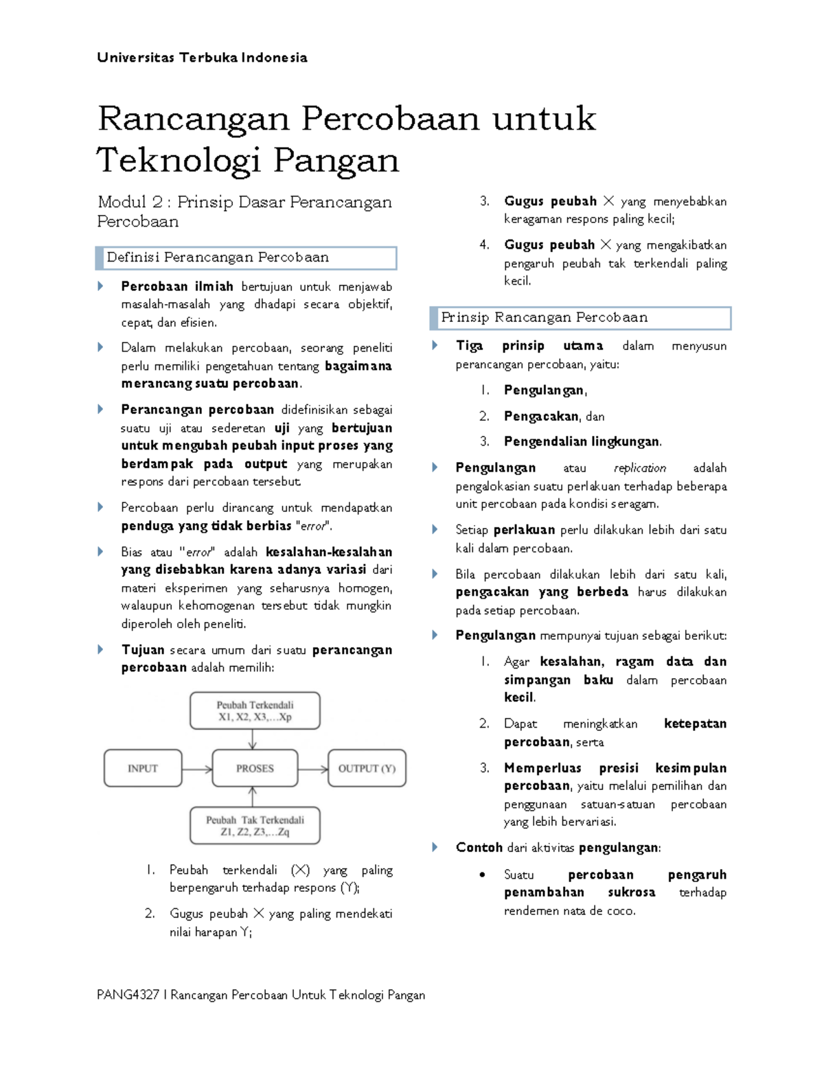 Rangkuman [PANG 4327] Modul 2 Prinsip Dasar Perancangan Percobaan ...