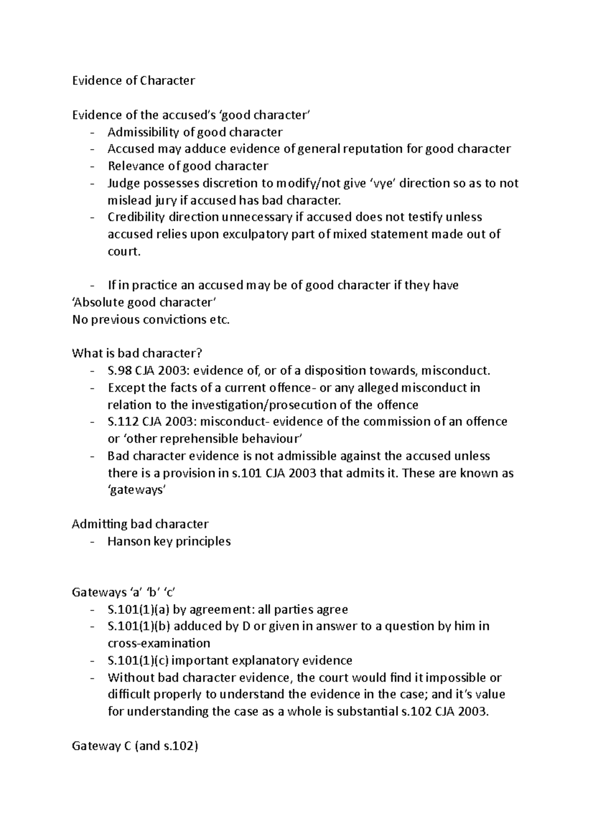 Lecture 12- Evidence of Character - Evidence of Character Evidence of ...