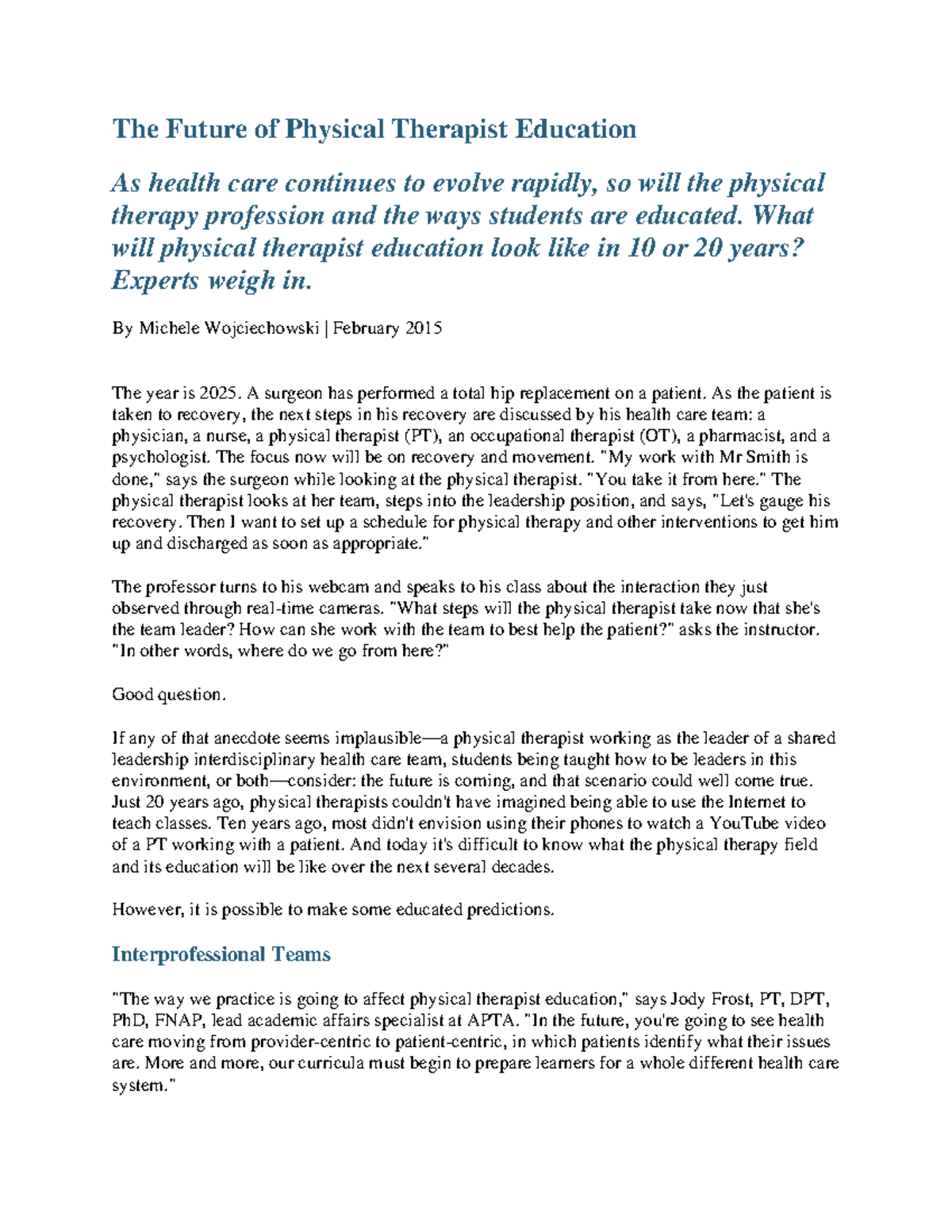 The Future of Physical Therapist Education Comment - The Future of ...