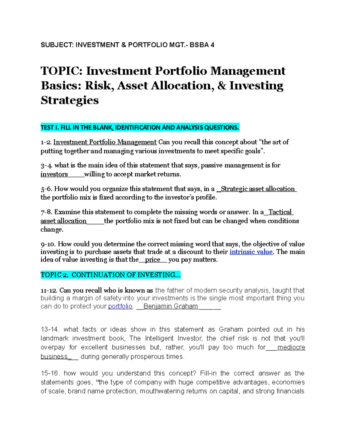 Investment Portfolio Management Basics Risk, Asset Allocation ...