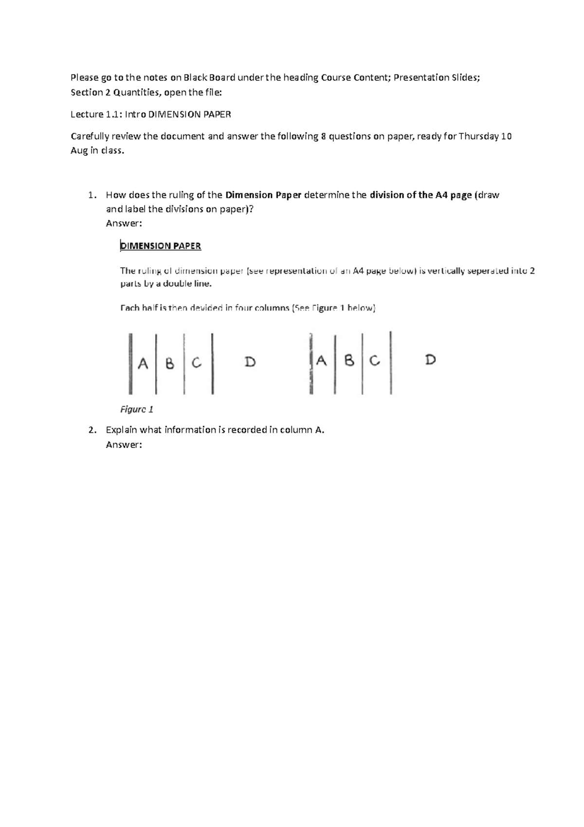 1.2 Quiz 2 Quantities Dimension paper Memo - Please go to the notes on ...