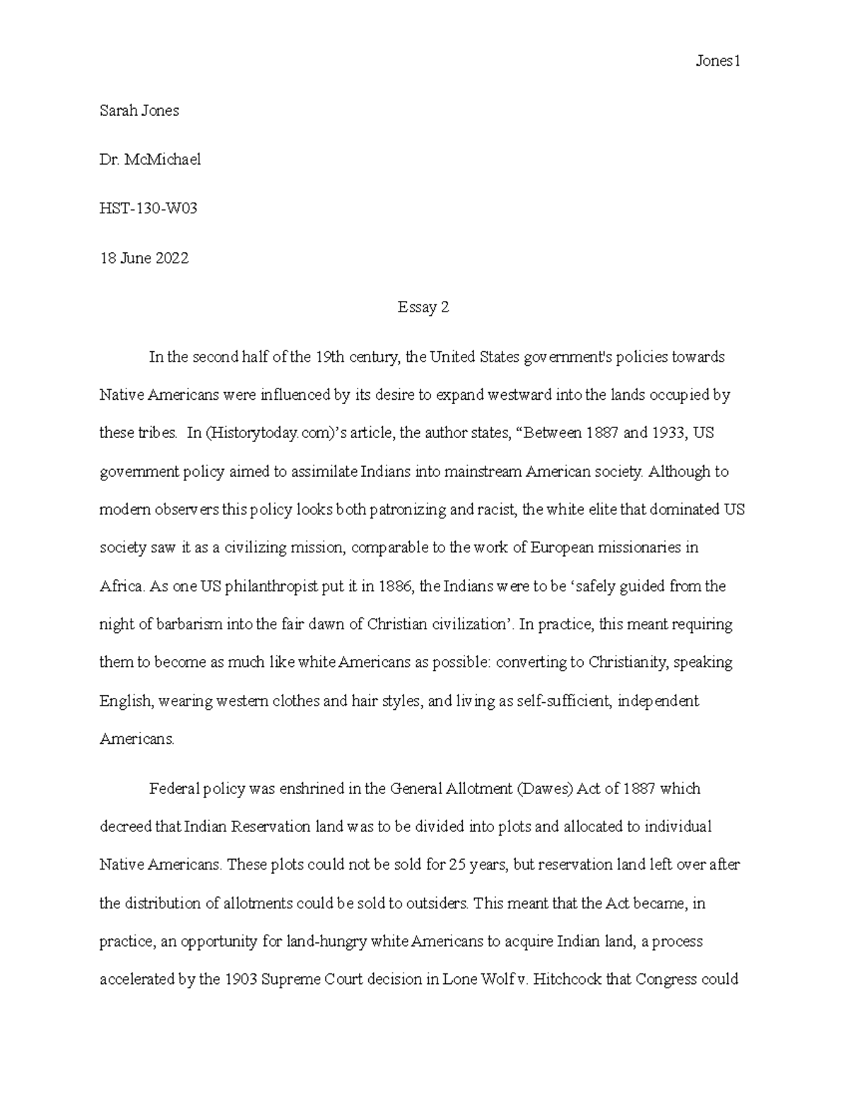 Native Americans and Land Ownership Essay - Jones Sarah Jones Dr ...