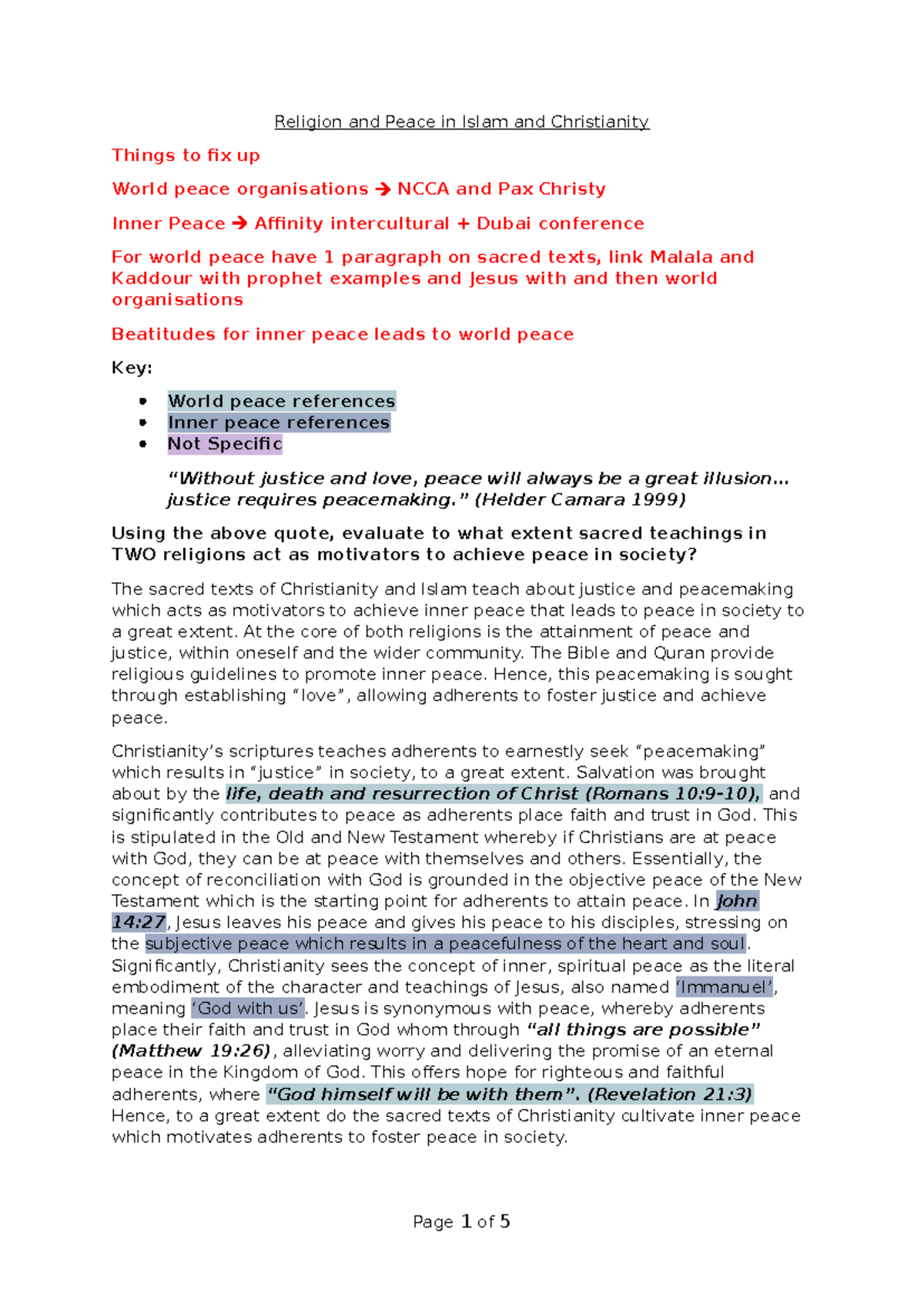 Religion and Peace in Islam and Christianity Sample - Religion and ...