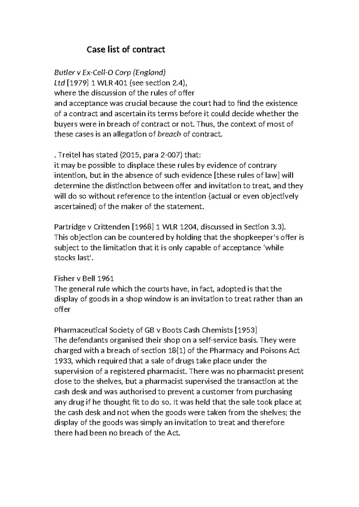 Case list of contract - Case list of contract Butler v Ex-Cell-O Corp ...