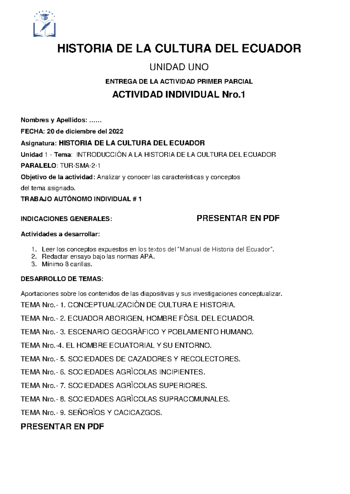 1.- Tarea Individual Primera Unidad - HISTORIA DE LA CULTURA DEL ...