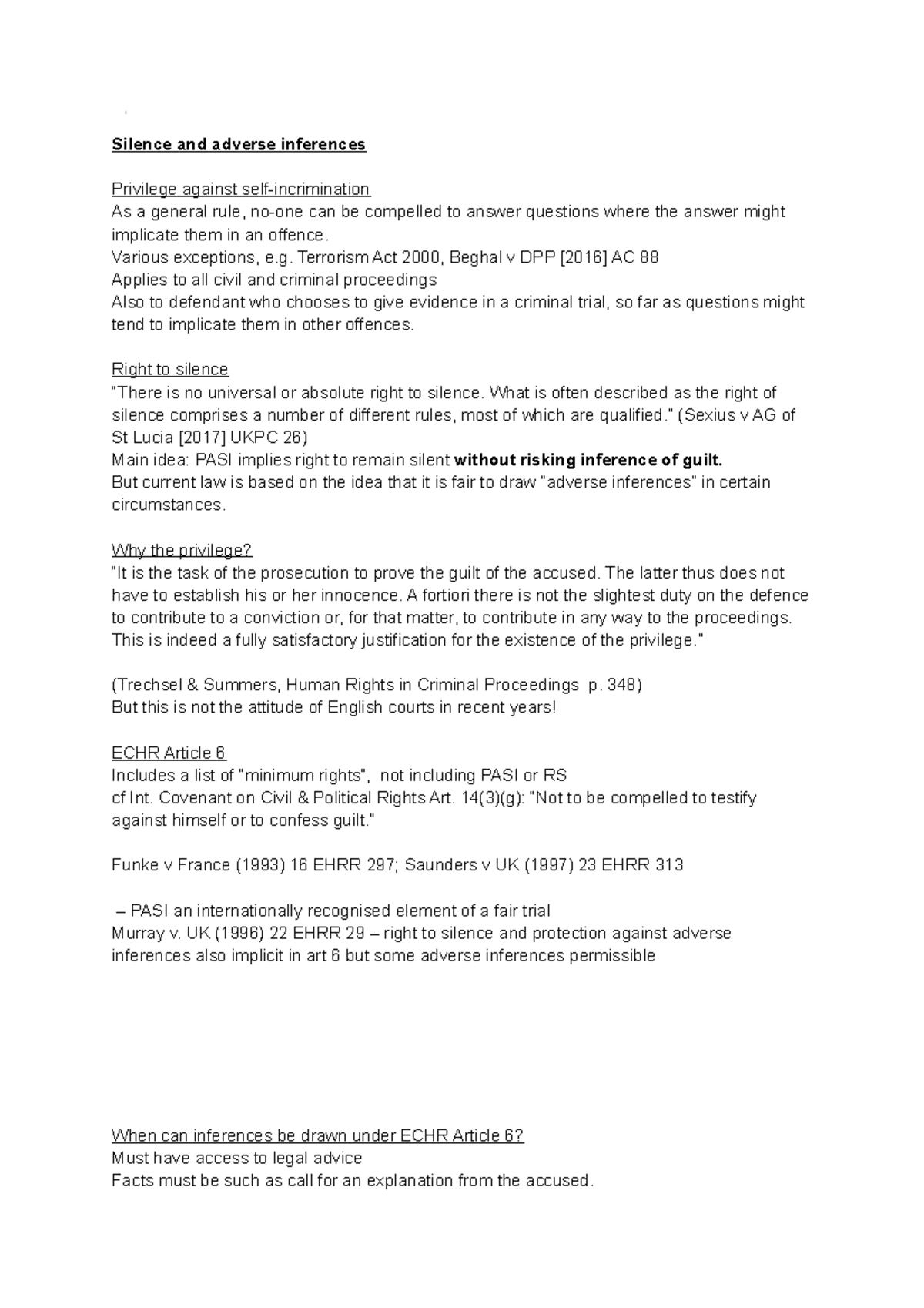 Silence and adverse inferences - Silence and adverse inferences ...