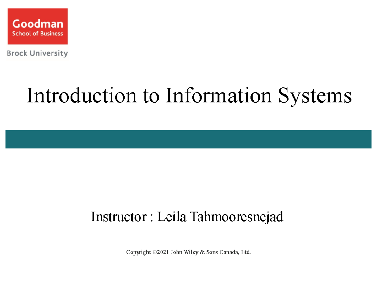 001 Lecture 1 Introduction To Information Systems Introduction To