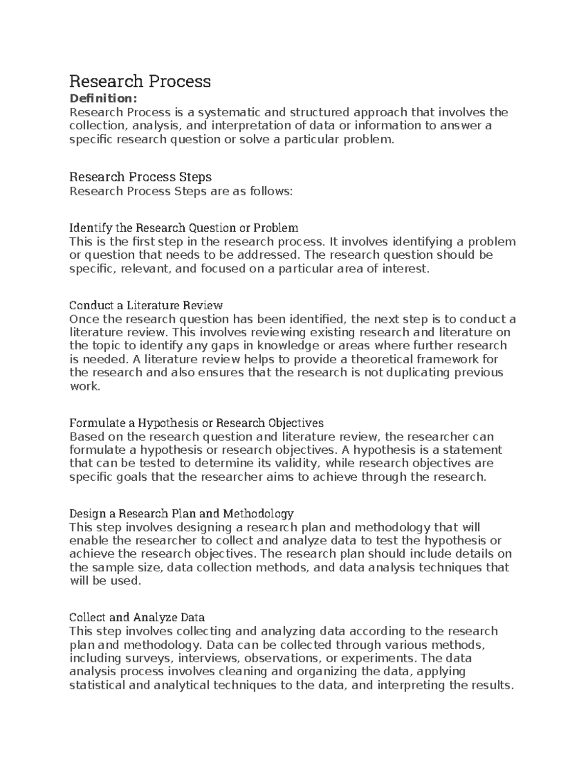 Rsch - Research Process Definition: Research Process is a systematic ...