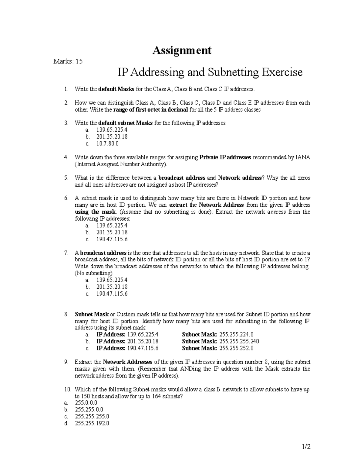 IP Addressing subnetting masking - operating system - Studocu