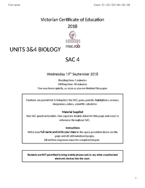 2024 Unit 3 Outcome 1 - Practice SAC Biology - TSSM 2023 Page 1 of 8 ...