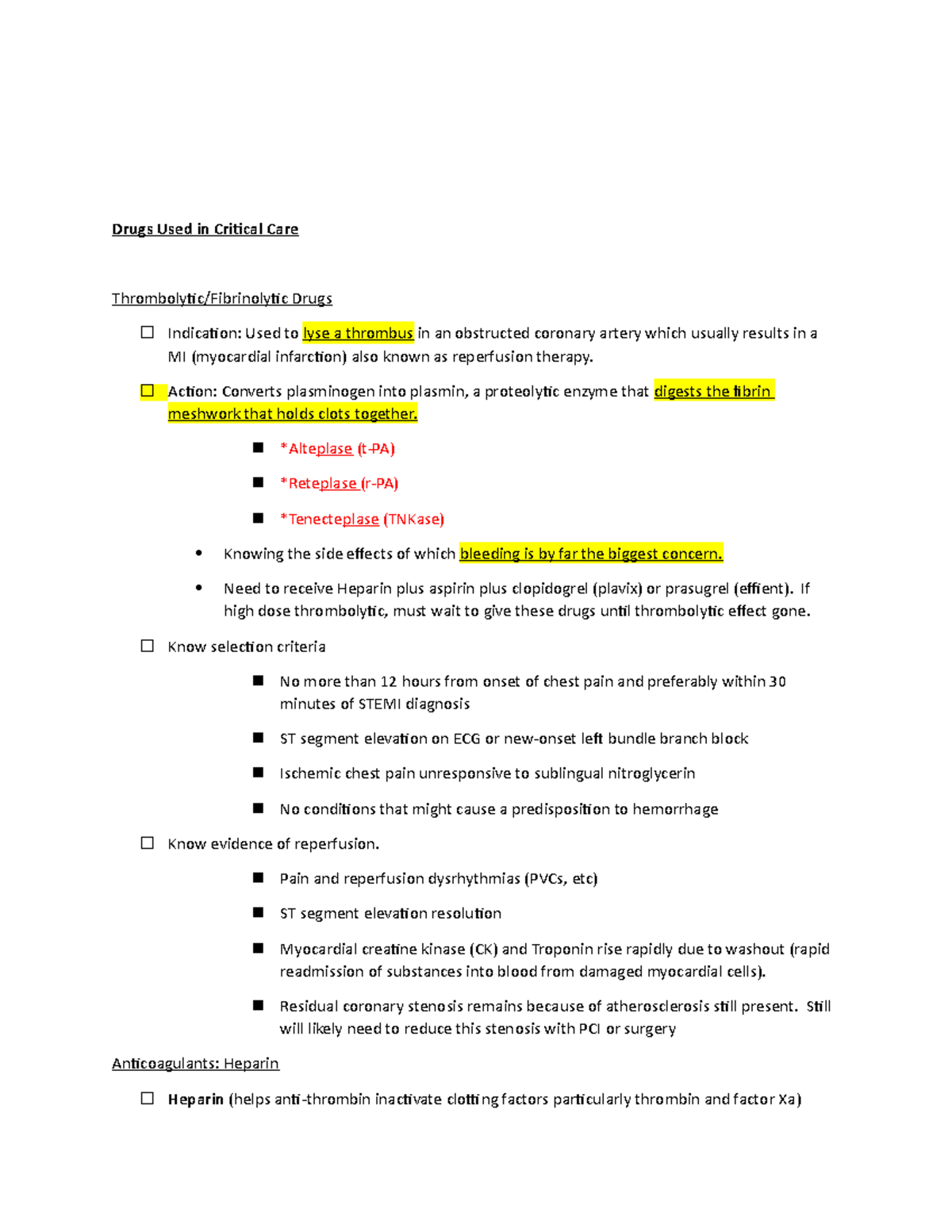 Critical Care Drugs - This document provides a list of actions, side ...