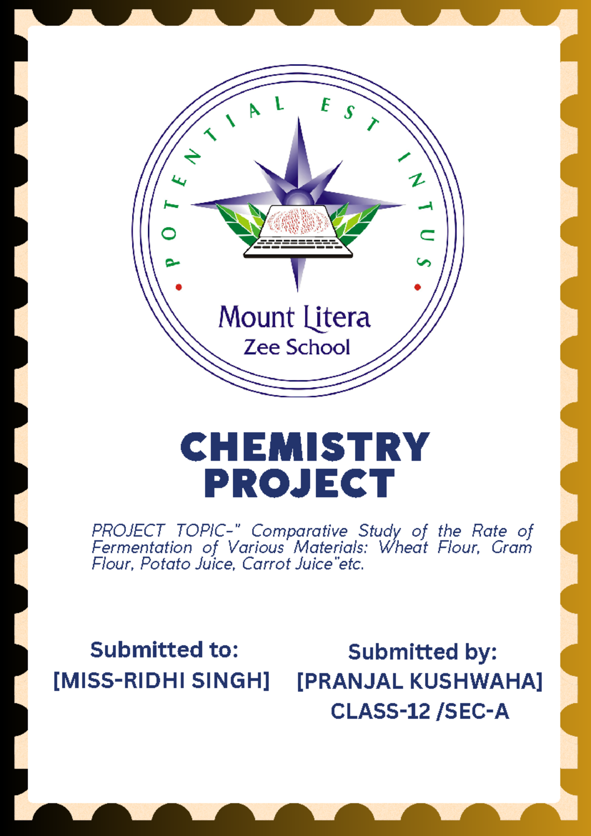Chemistry Front PAGE - Chemistry SL - CHEMISTRY PROJECT PROJECT TOPIC ...