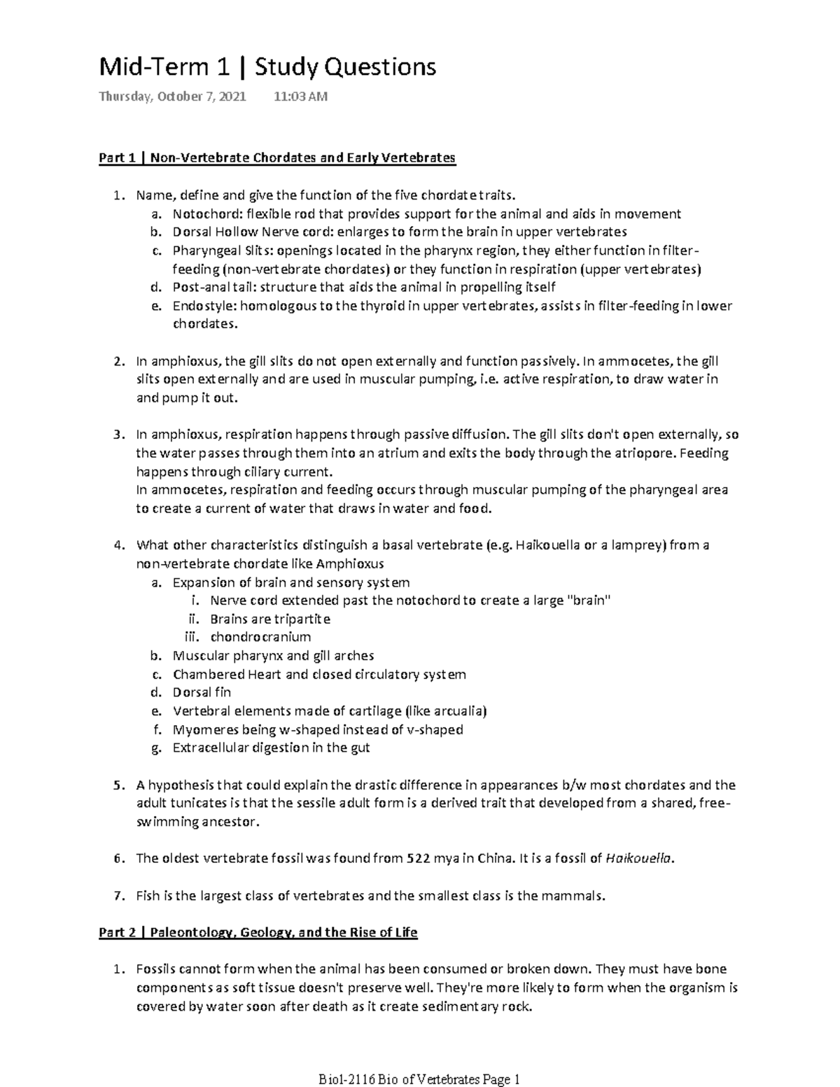 Mid-Term 1 - Study Questions - BIOL-2116 - U of W - Studocu