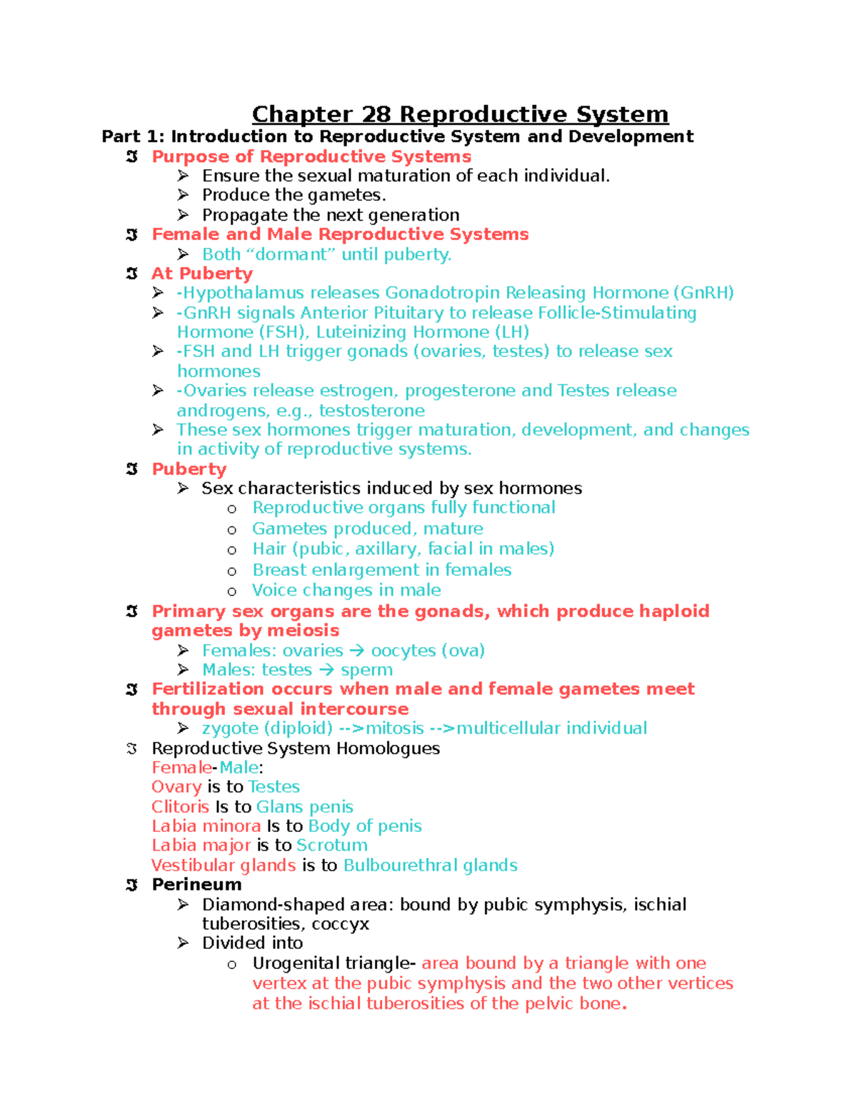 Reproductive System Notes - Chapter 28 Reproductive System Part 1 ...