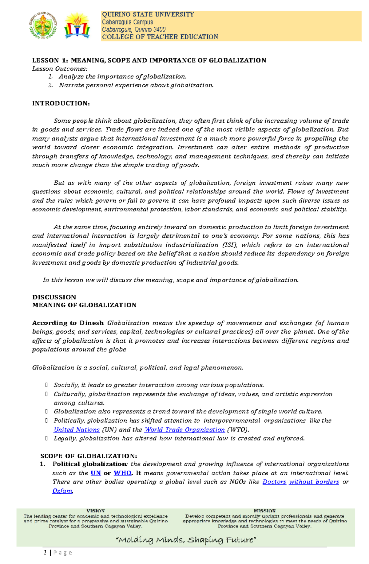 GE 3 Lesson 1-4 - LESSON 1: MEANING, SCOPE AND IMPORTANCE OF ...