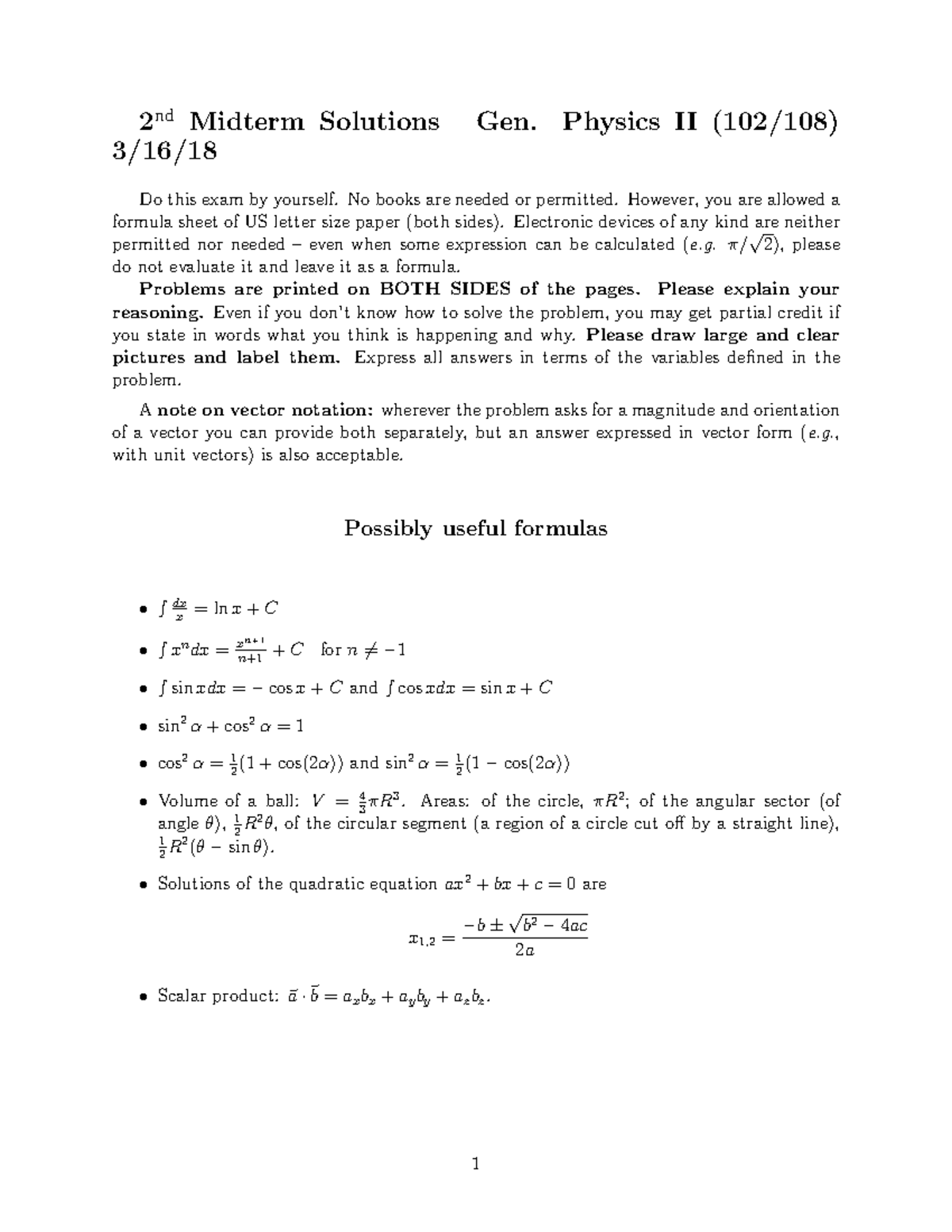 2018 Sprint mid2 solution - 2 nd Midterm Solutions Gen. Physics II (102 ...