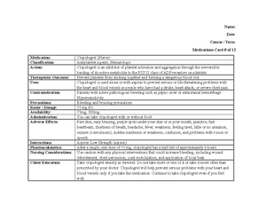 Ativan - Medication card - Name: Date: Course / Term: Medications Card ...