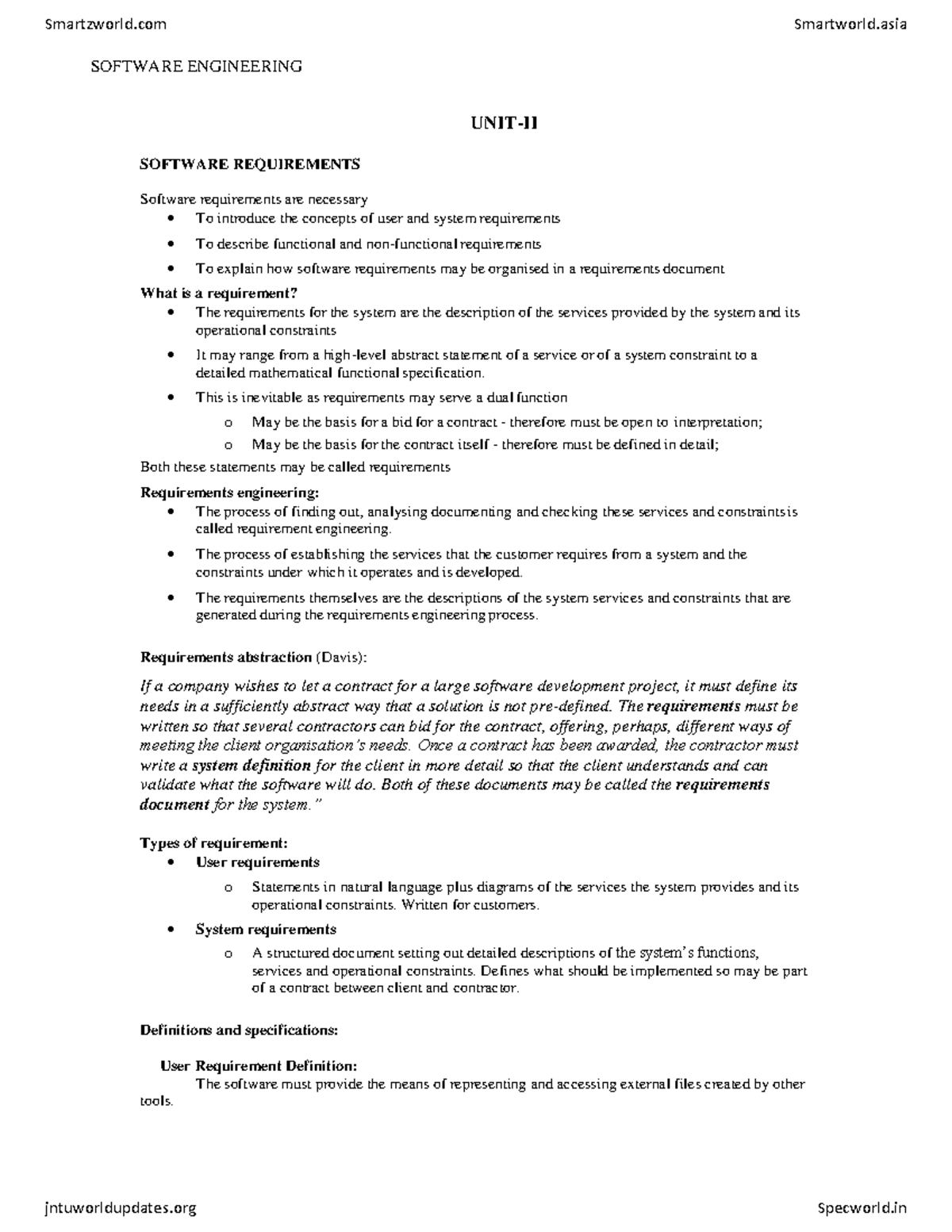 Software Engineering unit-2 - SOFTWARE ENGINEERING UNIT-II SOFTWARE REQUIREMENTS Software - Studocu