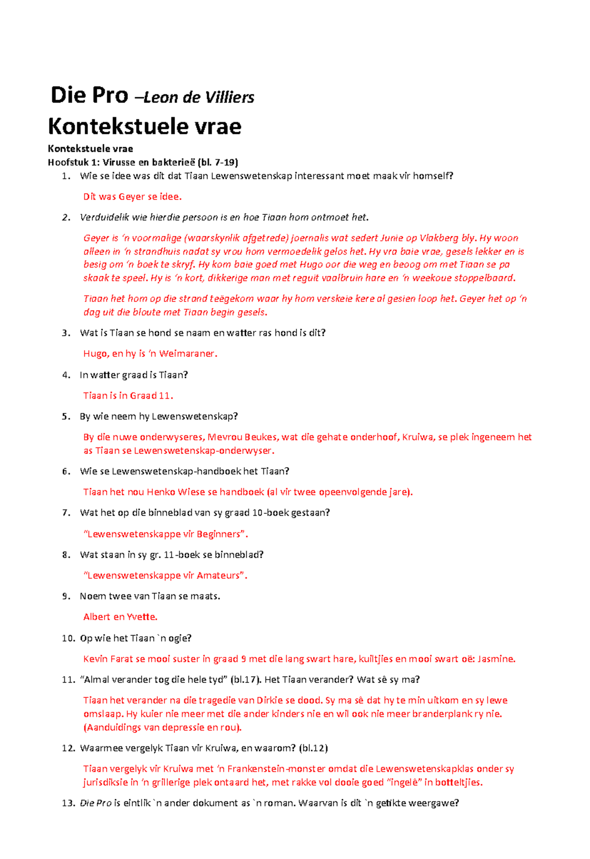 Graad 9 PRO Kontekstuele Vrae Hfstk 1 14 MEMO - Die Pro – Leon de ...