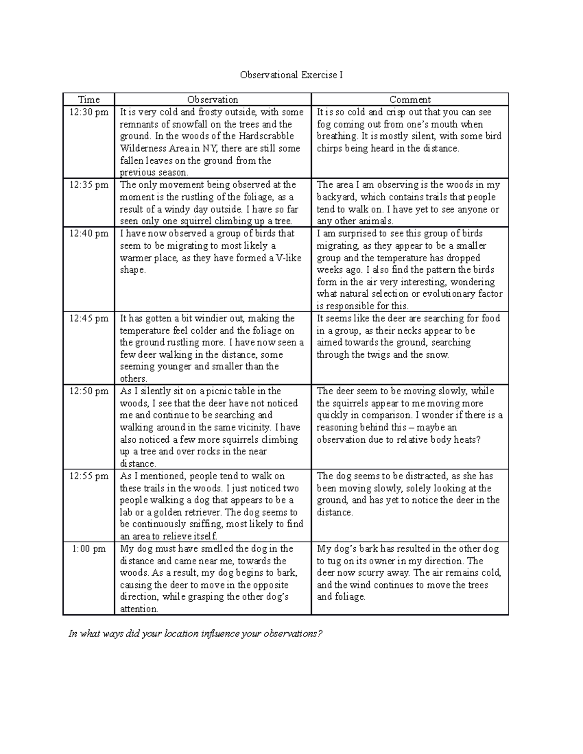 Observational Exercise 1 - In the woods of the Hardscrabble Wilderness ...