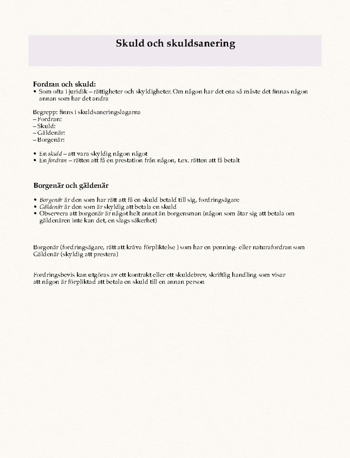 F10 Skuld och skuldsanering - Skuld och skuldsanering Borgenär och ...