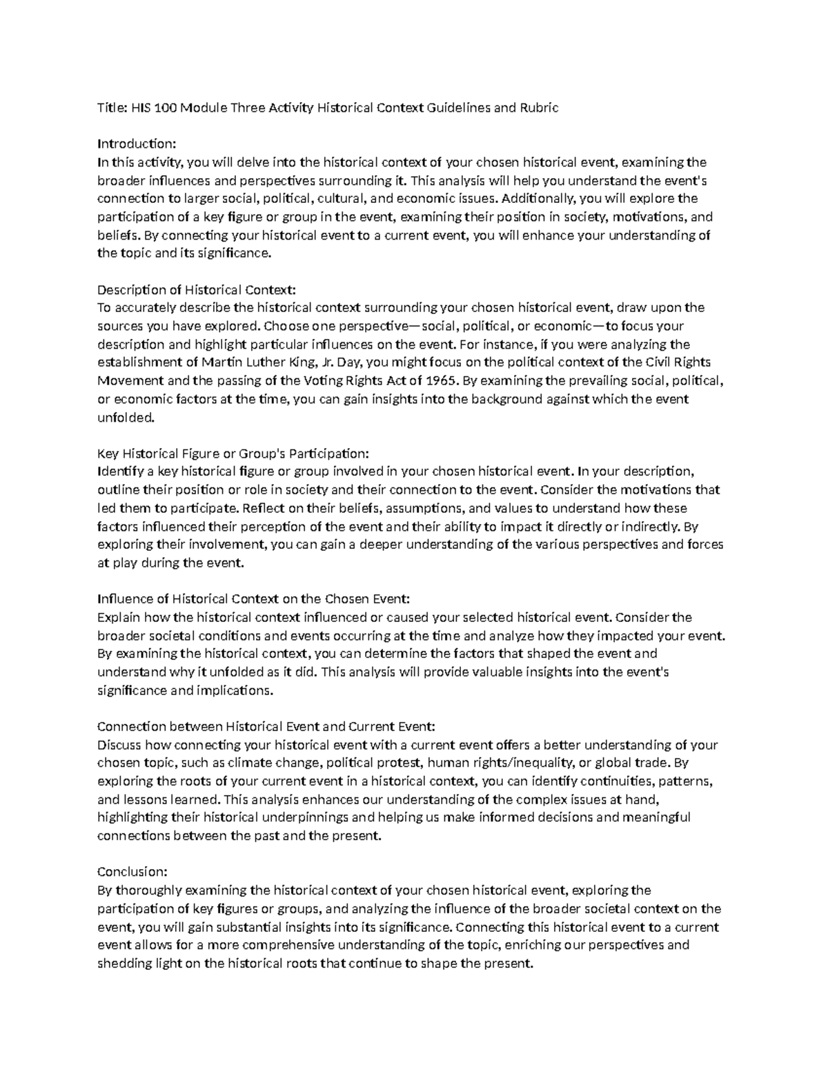 3-1Activity-Examining Historical Context - Title: HIS 100 Module Three ...