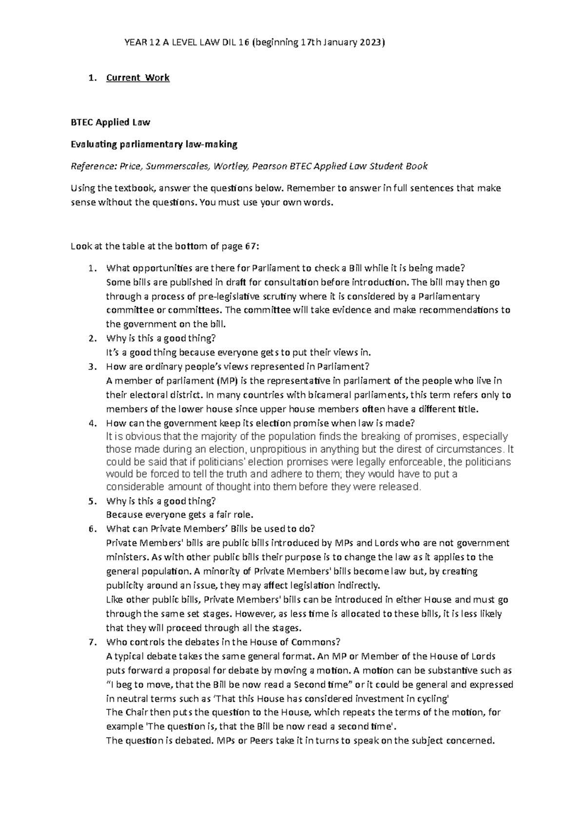 12 BTEC Law DIL Week 16 - Heheh - YEAR 12 A LEVEL LAW DIL 16 (beginning ...
