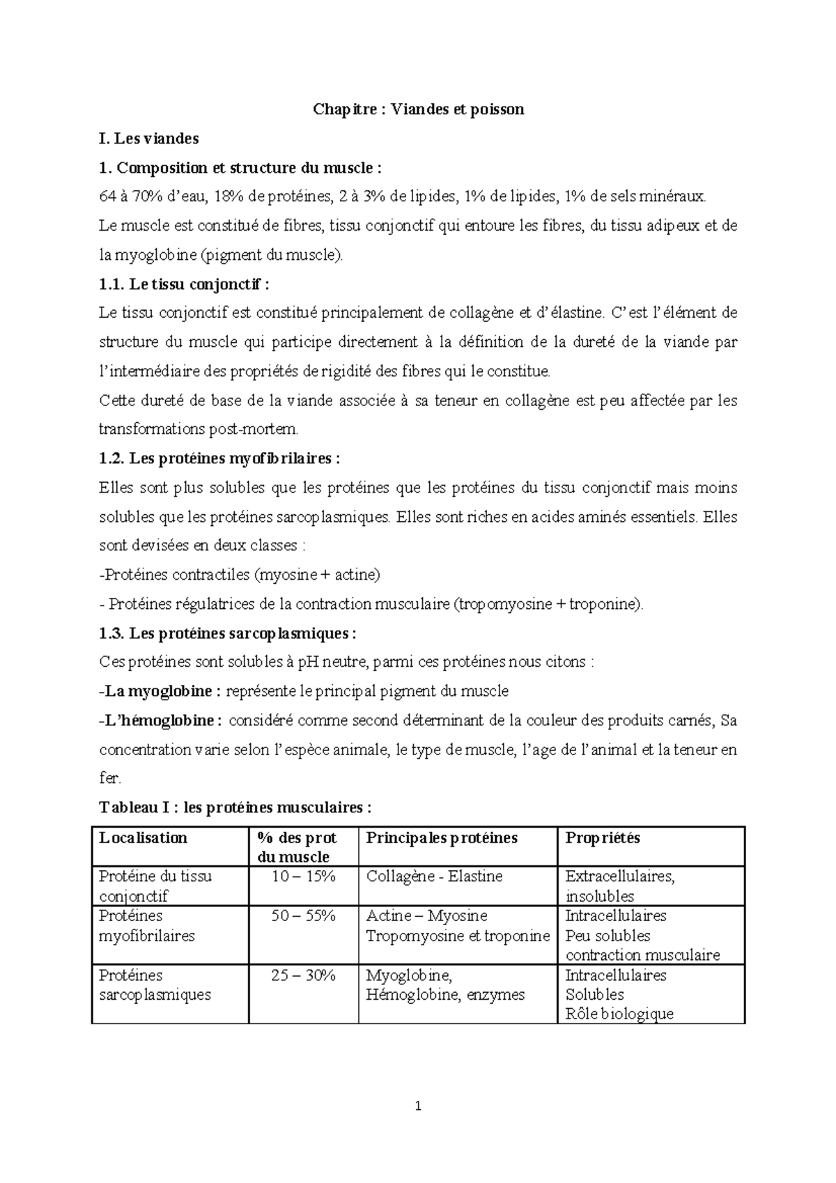 Chapitre-Viandes et Poisson - 1 Chapitre : Viandes et poisson I. Les ...