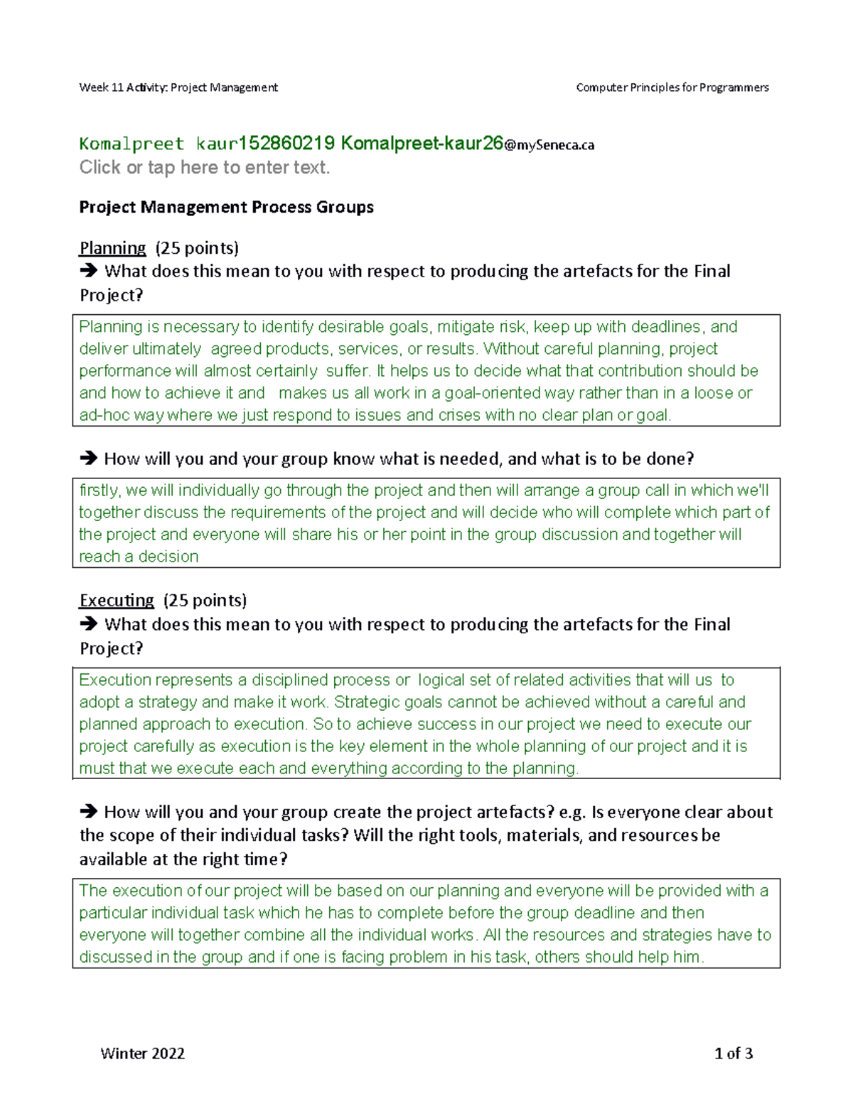 CP4P Week11 Activity - CP4p - Seneca College - Studocu