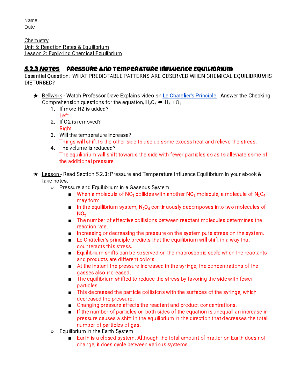 5.2.3 Notes - Name: Date: Chemistry Unit 5: Reaction Rates ...