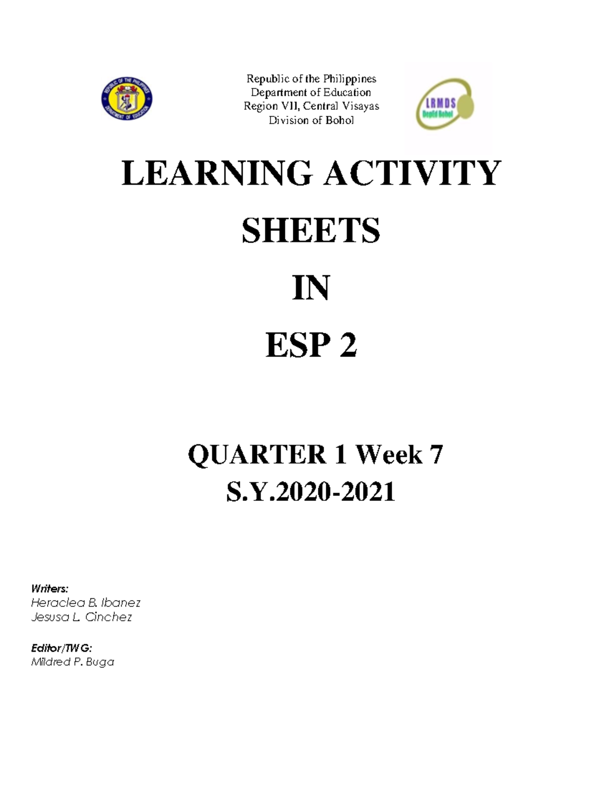 ESP2 Q1 LAS WK7 - Study Well - Republic of the Philippines Department of Education Region VII ...