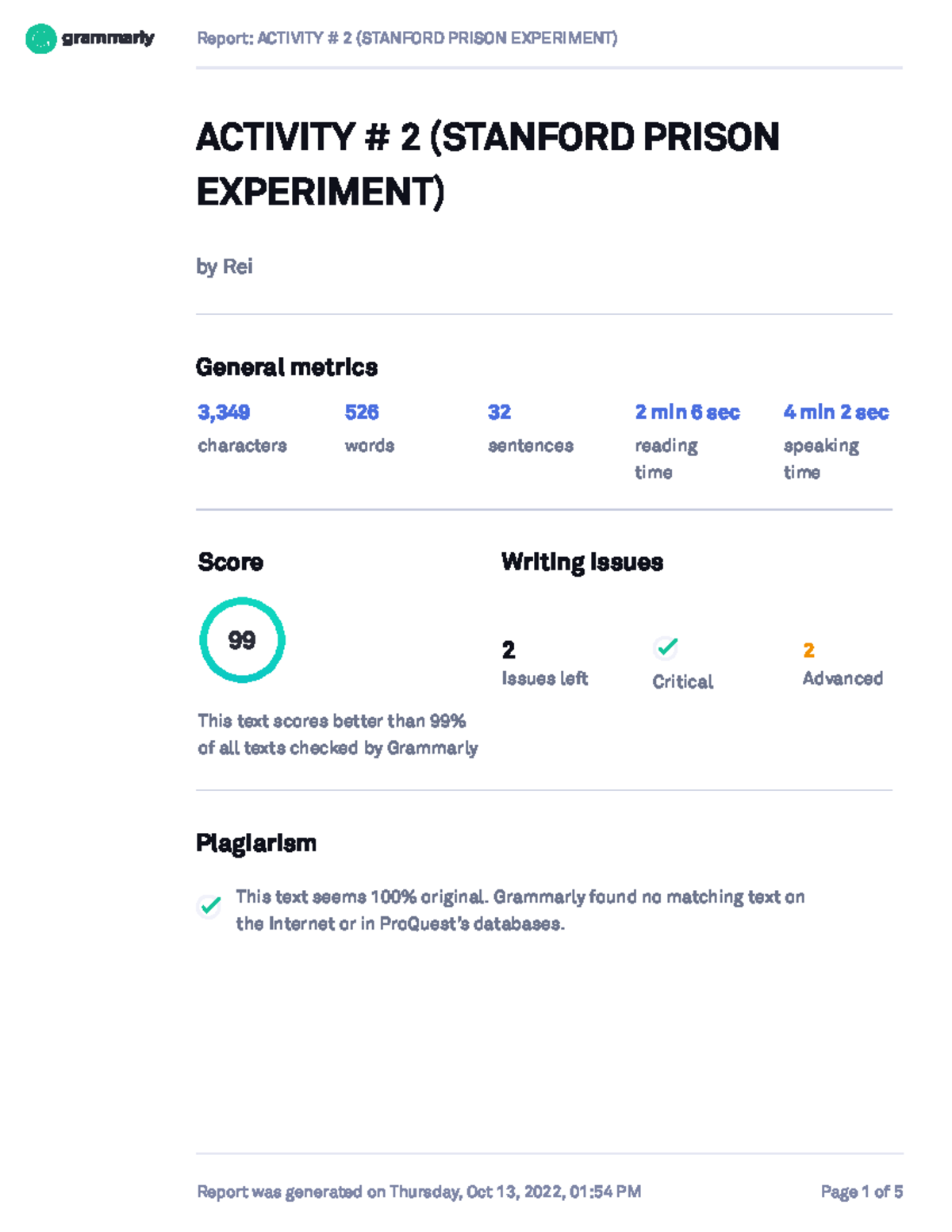 Activity # 2 ( Grammarly) - ACTIVITY # 2 (STANFORD PRISON EXPERIMENT ...