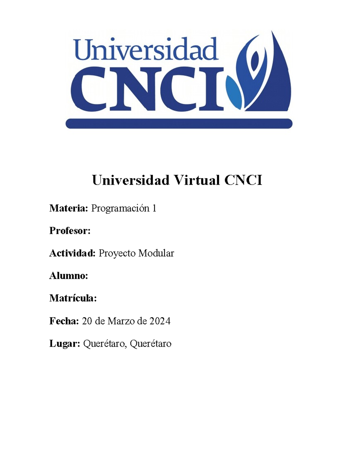 Proyecto Modular - Universidad Virtual CNCI Materia: Programación 1 Profesor: Actividad ...