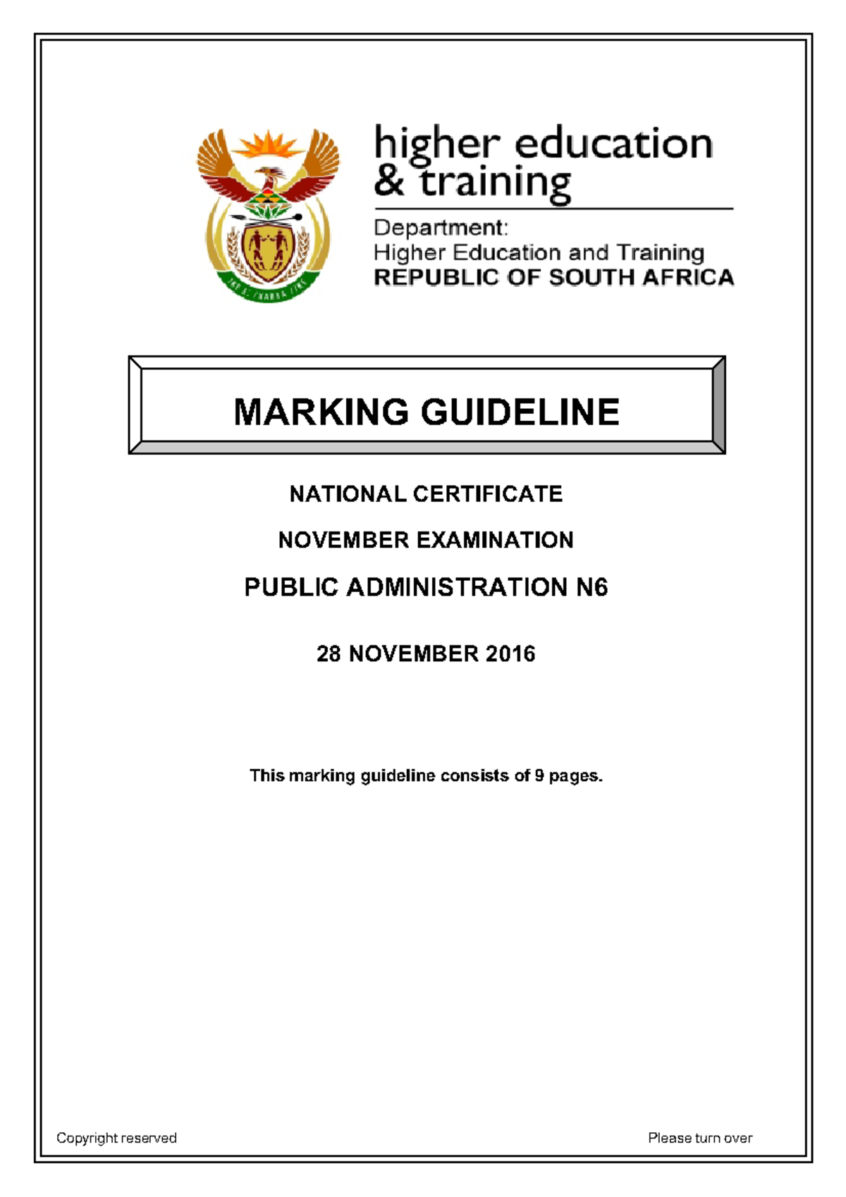 N6 Public Administration 8November 2016 Memorandum - NATIONAL ...