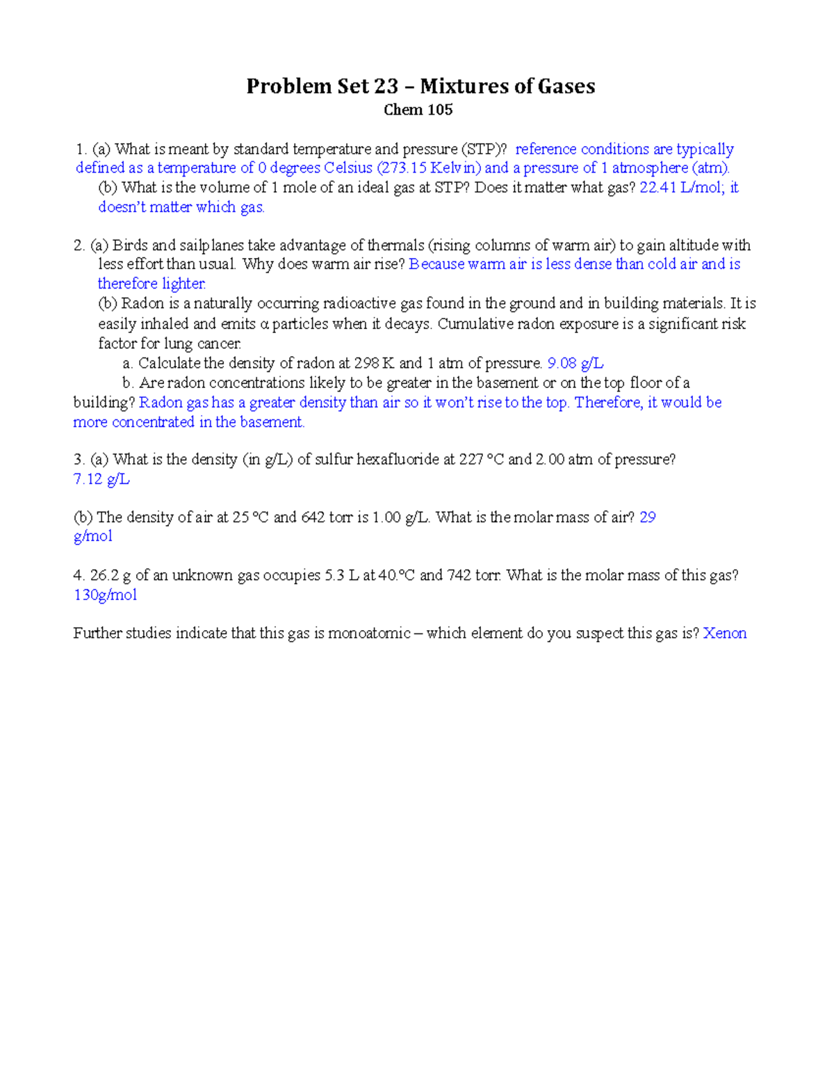Problem Set 23 - Mixtures of Gases - Problem Set 23 – Mixtures of Gases ...