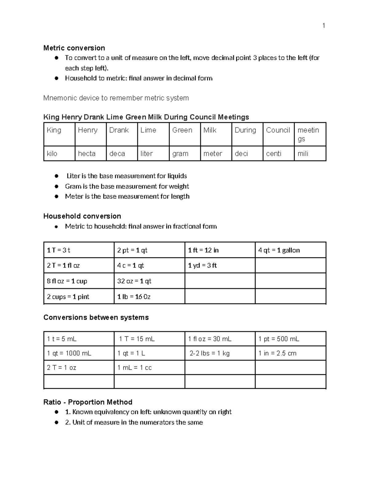 Math study guide semester 1 - Metric conversion To convert to a unit of ...