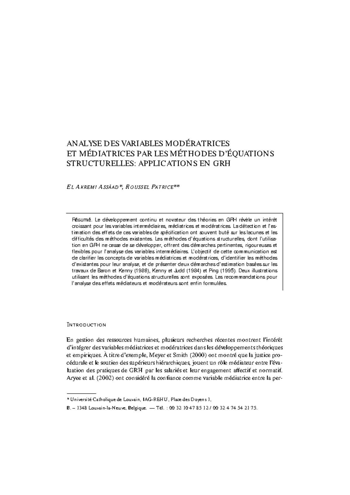 Analyse des variables modératrices et des variables médiatrice ...