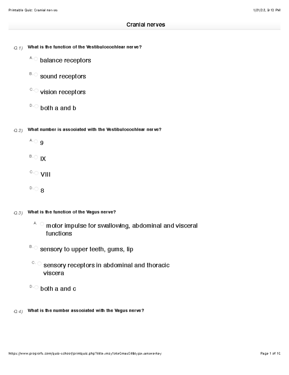 Cranial nerves - This is a practice quiz to help you be successful ...
