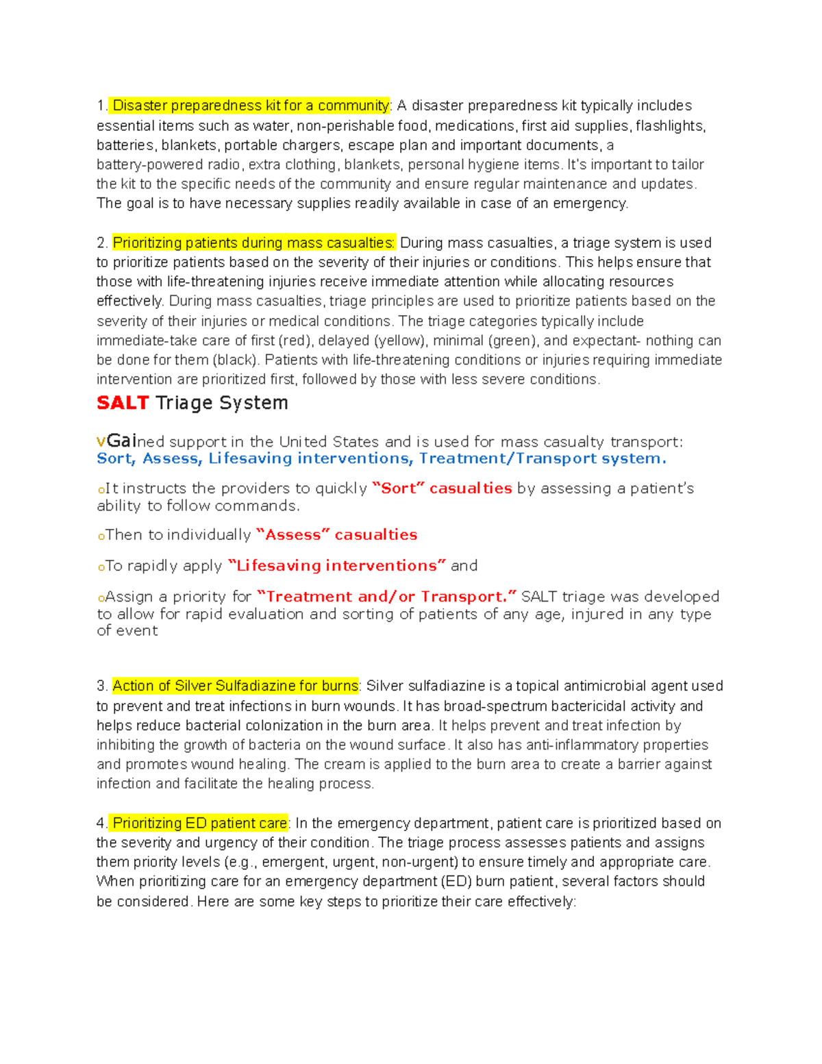 Med-Surg 3 exam 2 Study Guide - Disaster preparedness kit for a ...