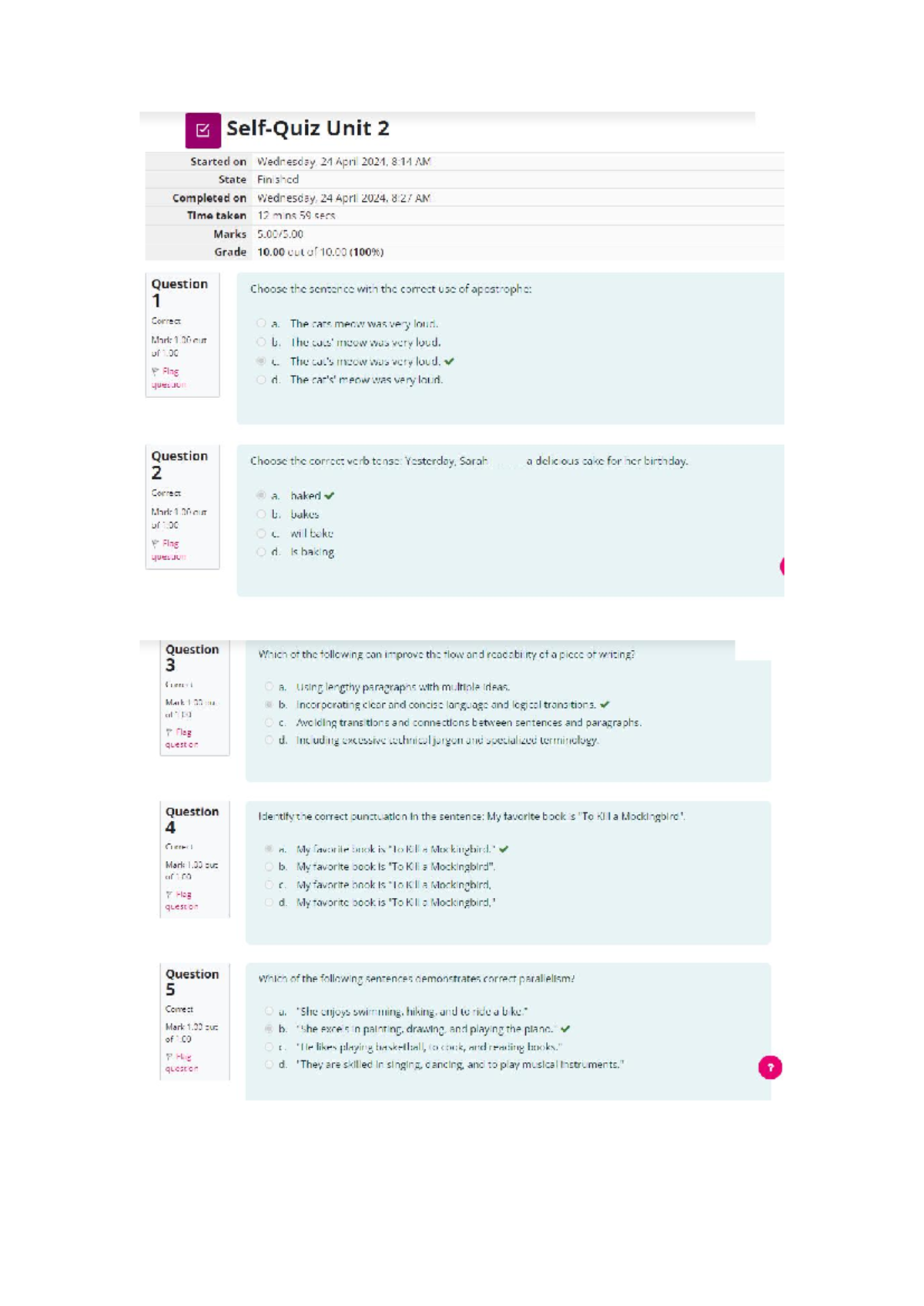 ENG unit 2 quiz - Engl1102 - Studocu