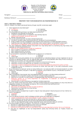 Esp8 4th periodical exam - 4th Quarter Examination in ESP 8 Name ...