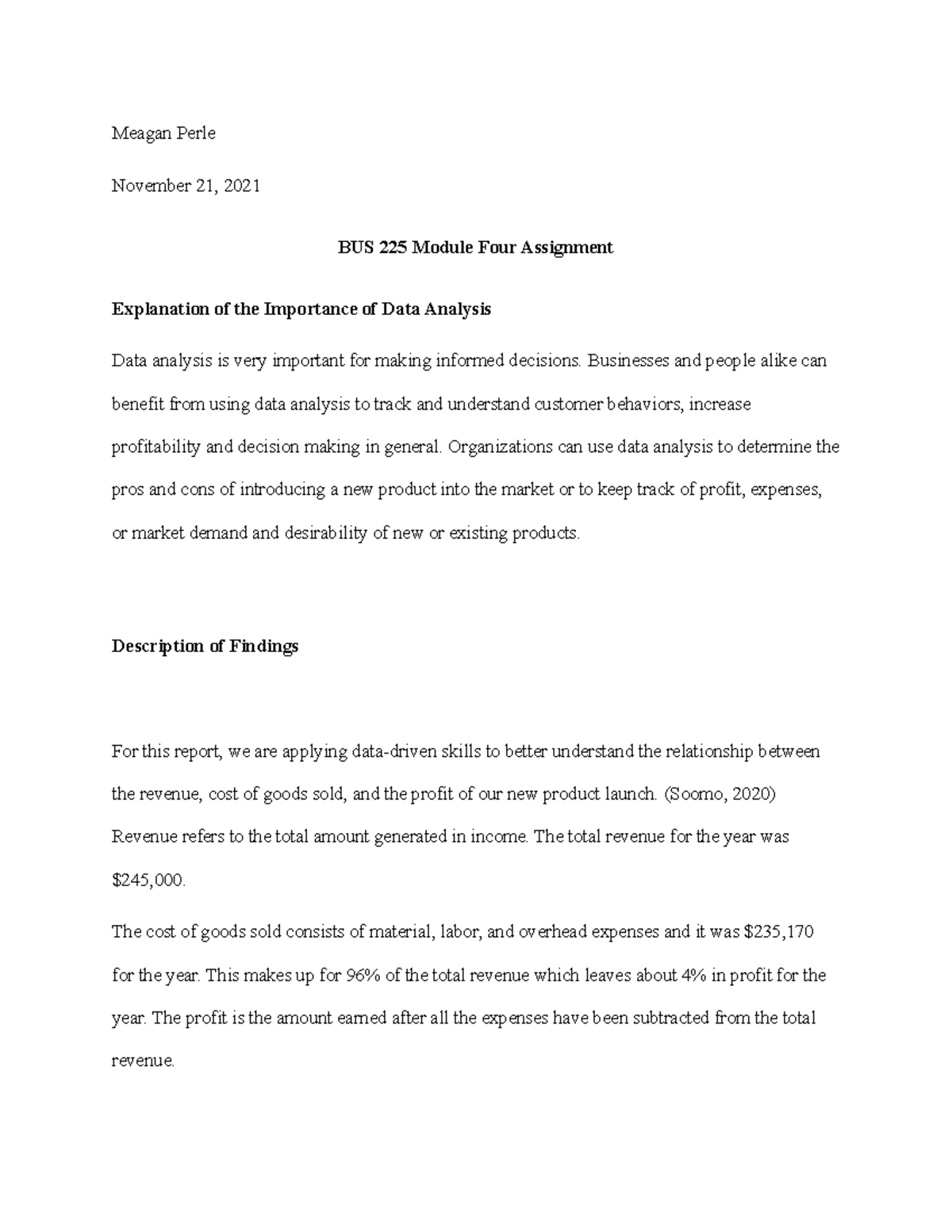 BUS225 Module Four Assignment Final - Meagan Perle November 21, 2021 ...