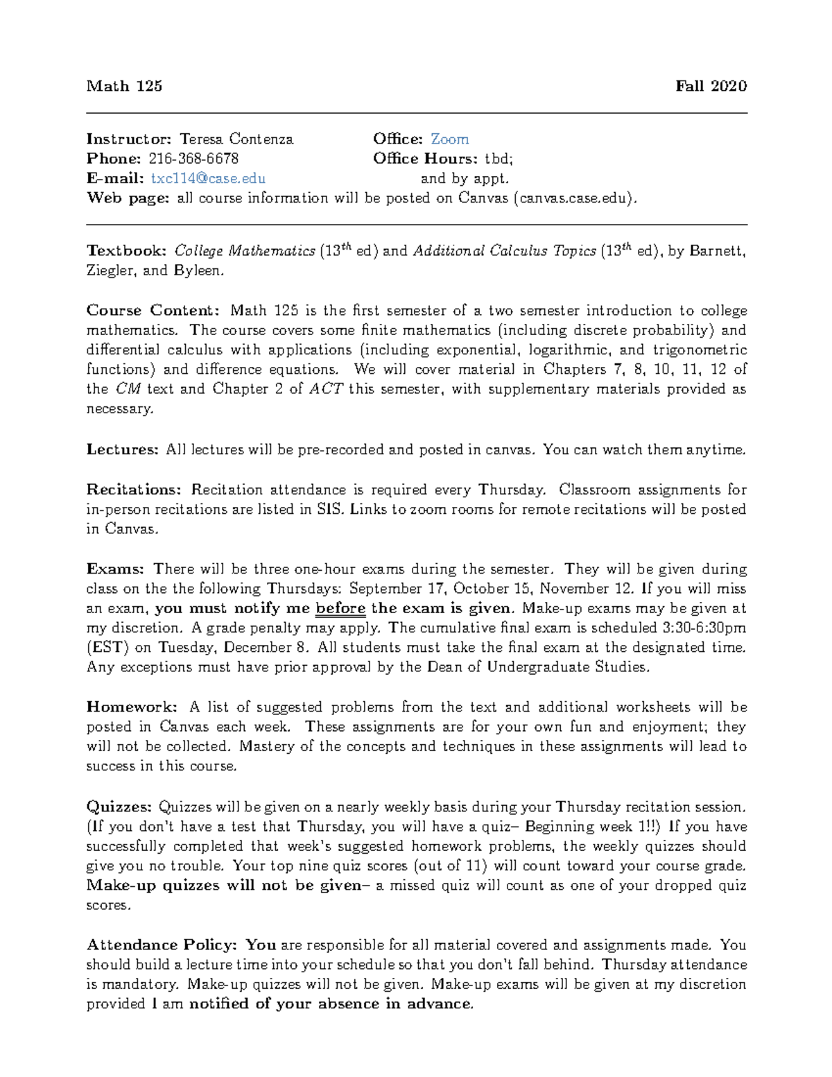 MATH 125 – Math and Calculus Applications for Life, Managerial, and ...