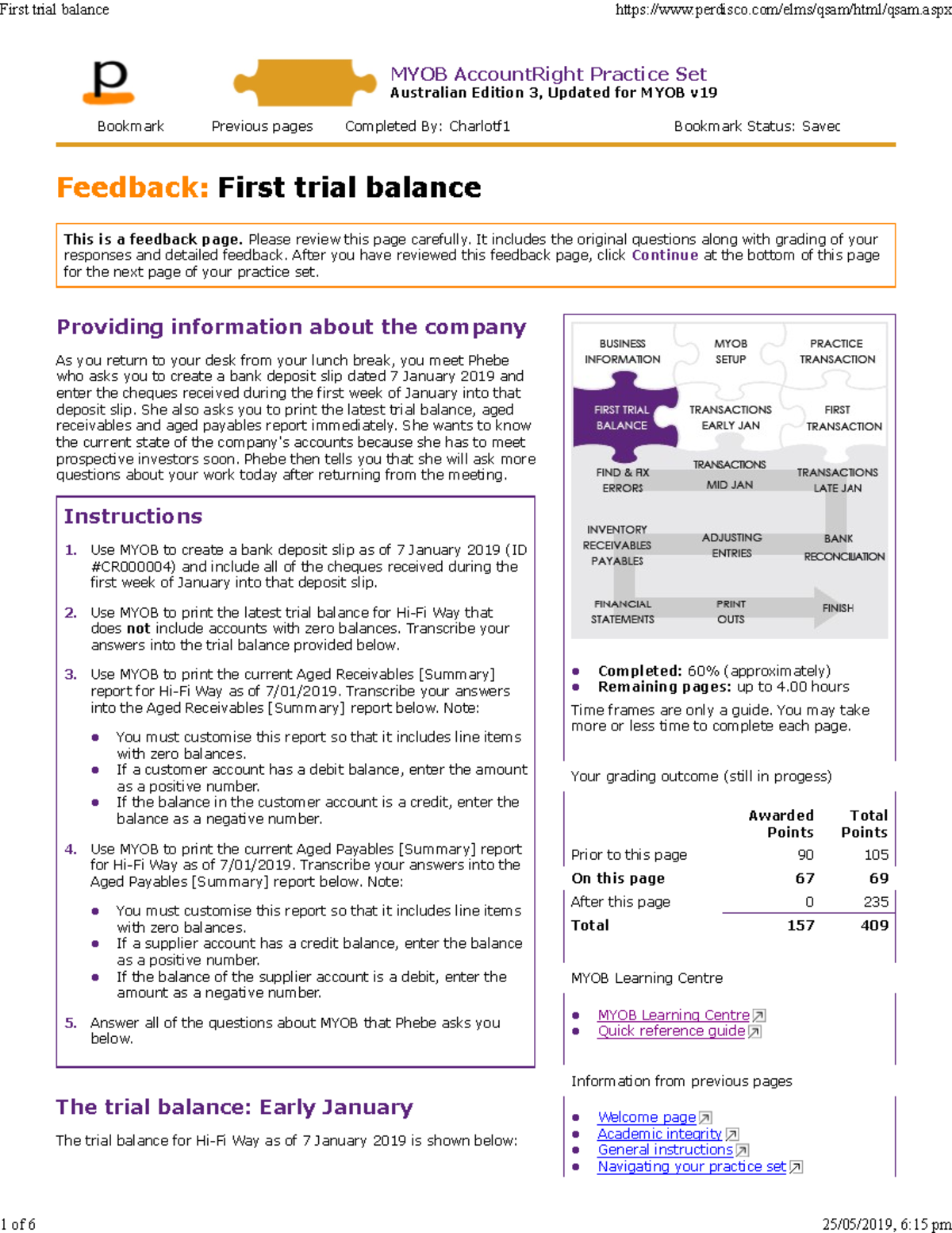 Perdisco MYOB Practice Set First Trial Balance - First trial balance 1 ...